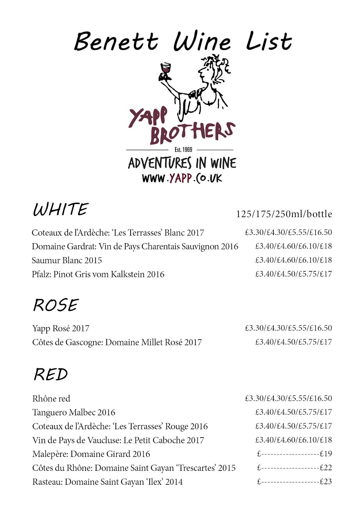 Menu at The Benett Arms pub & bar, Tisbury
