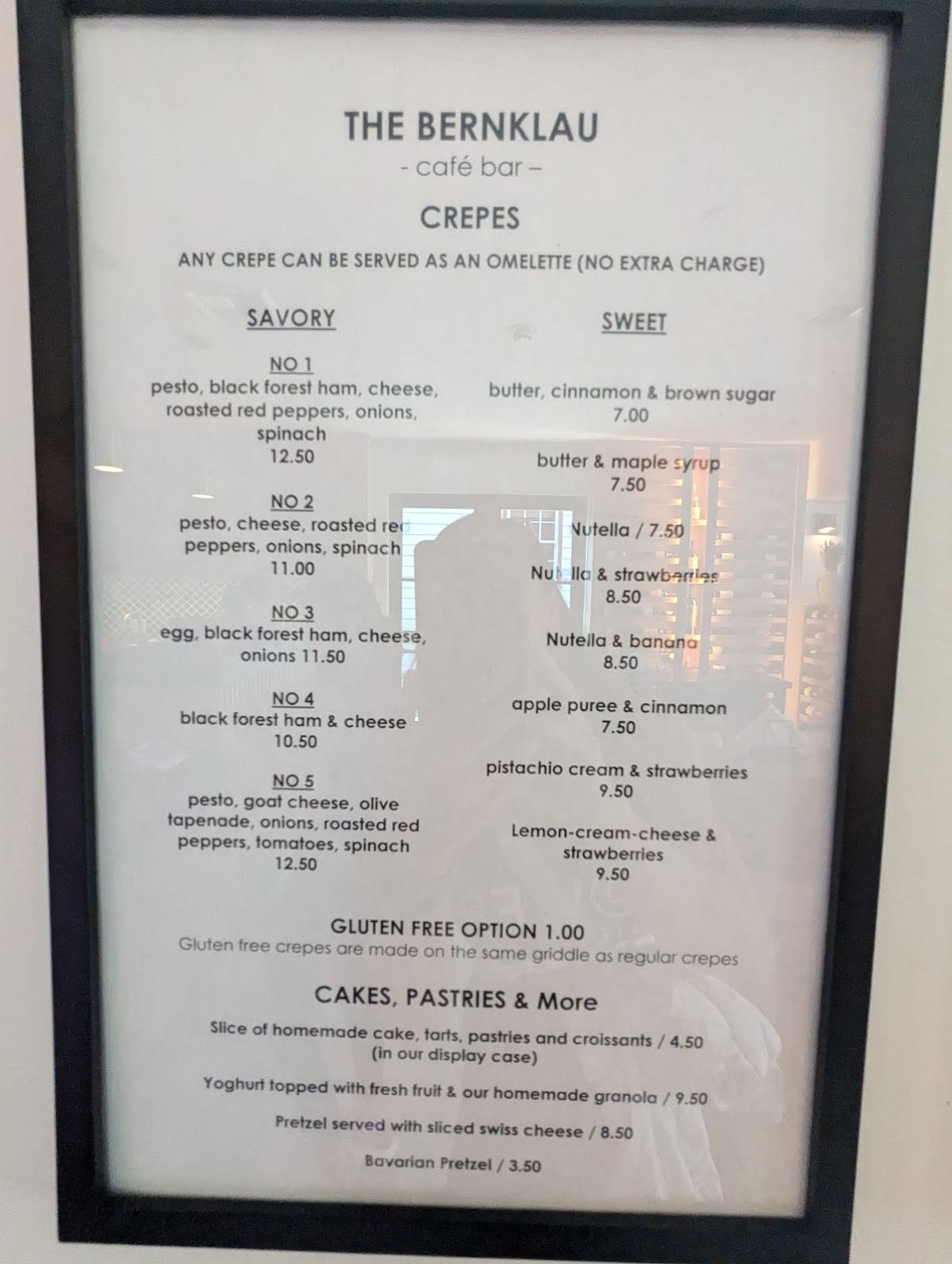 Menu at The Bernklau cafe, Sandpoint
