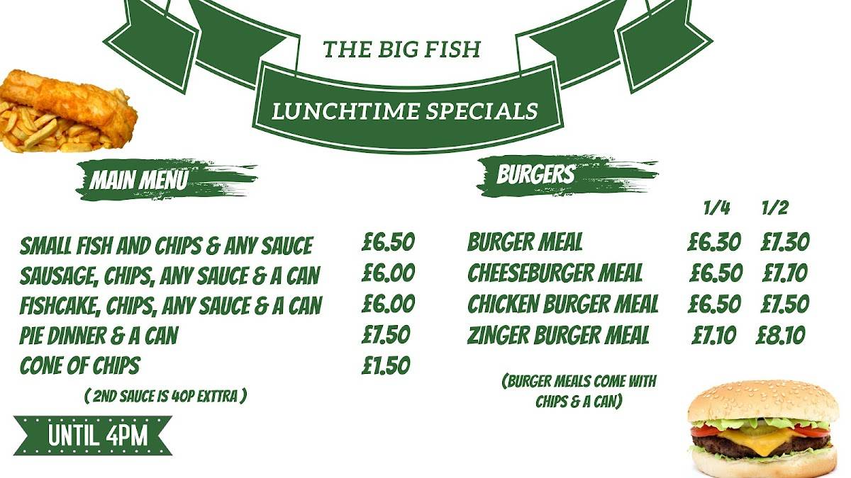 Menu at The Big Fish fast food, Mold