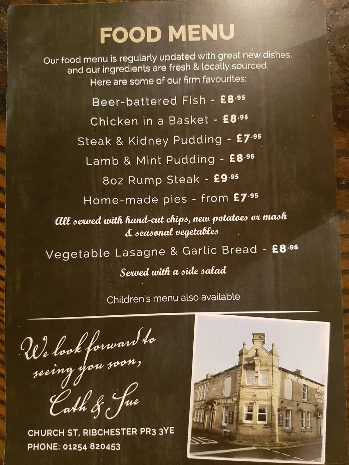 Menu at The Black Bull pub & bar, Ribchester