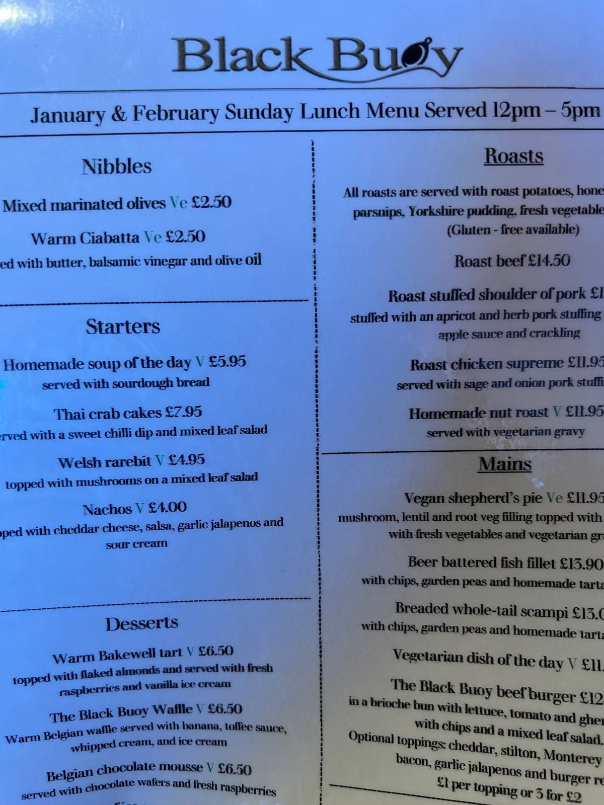 Menu at The Black Buoy pub & bar, Colchester