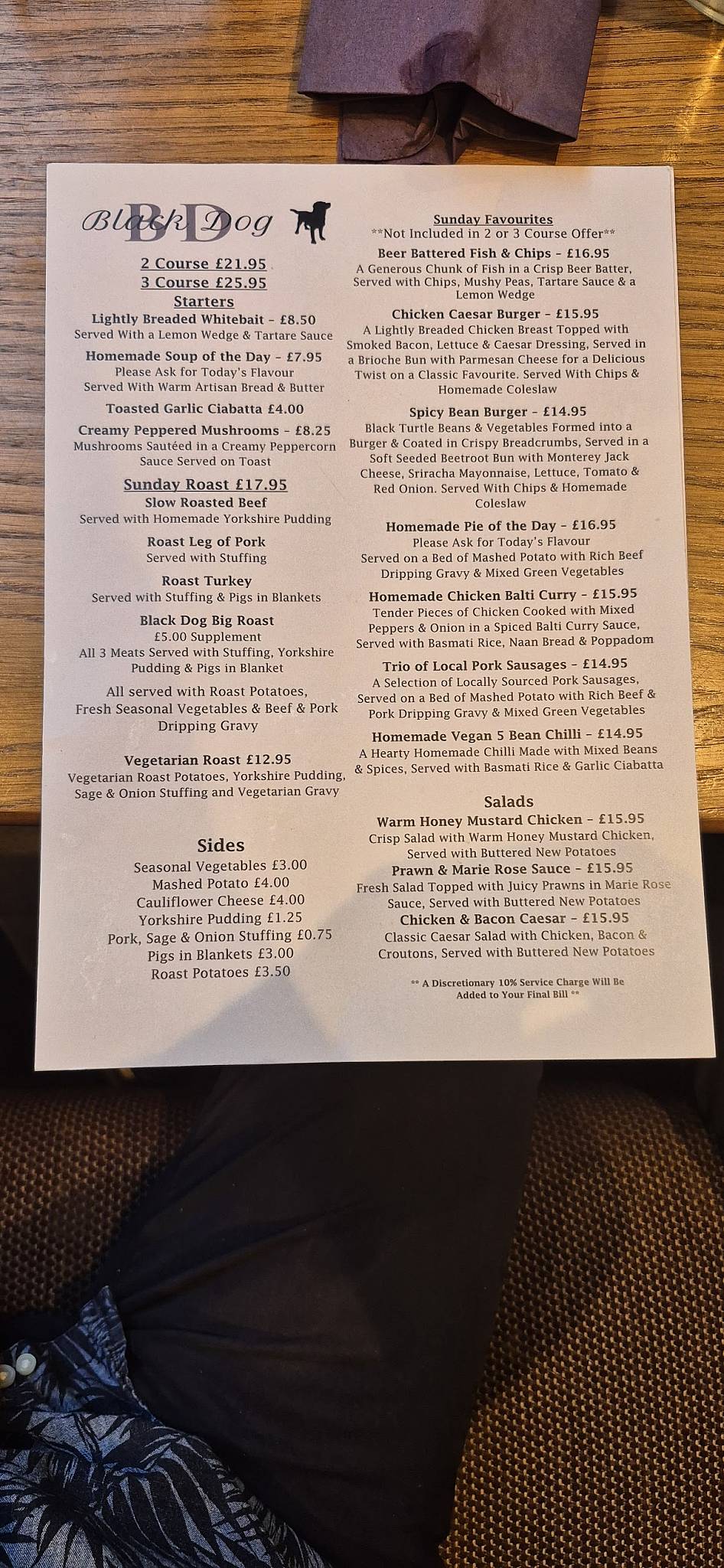 Menu at The Black Dog pub & bar, Waltham Chase