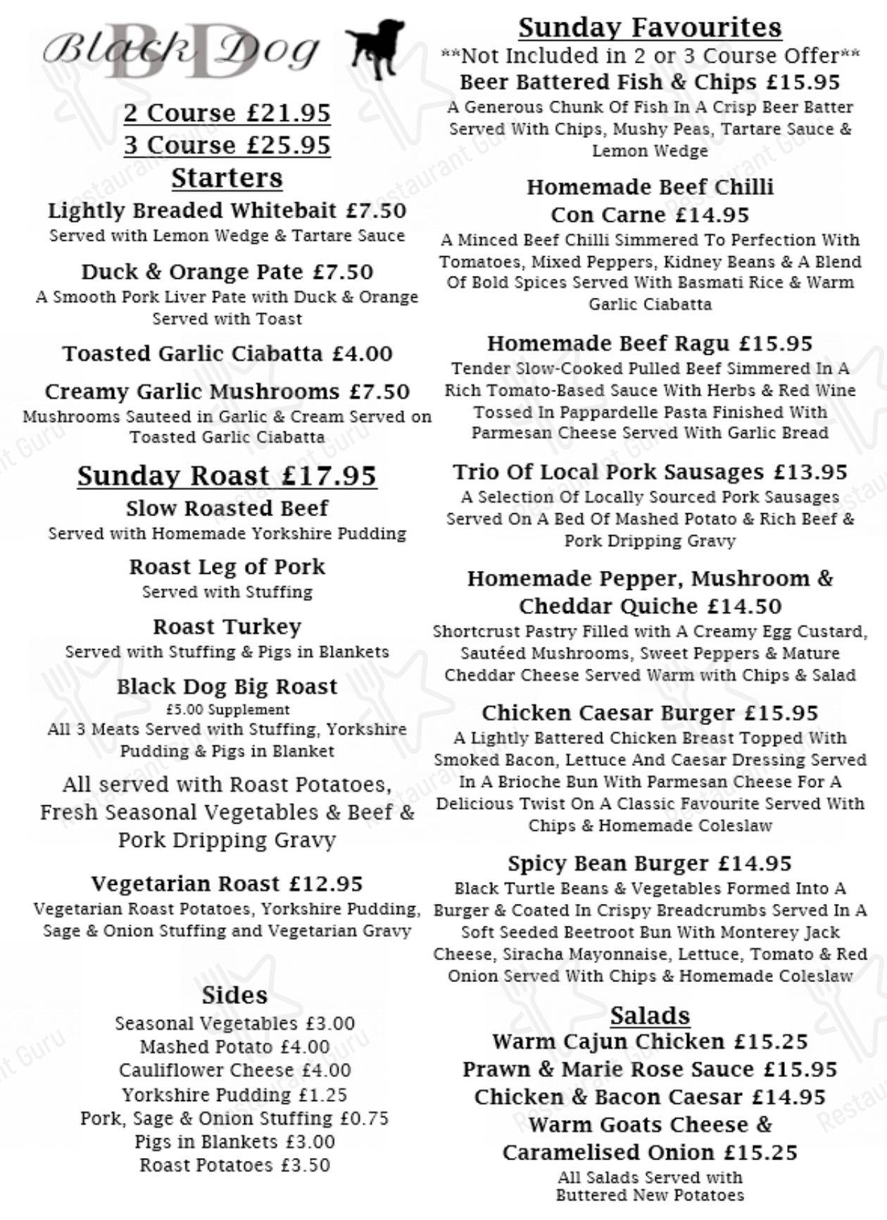 Menu at The Black Dog pub & bar, Waltham Chase
