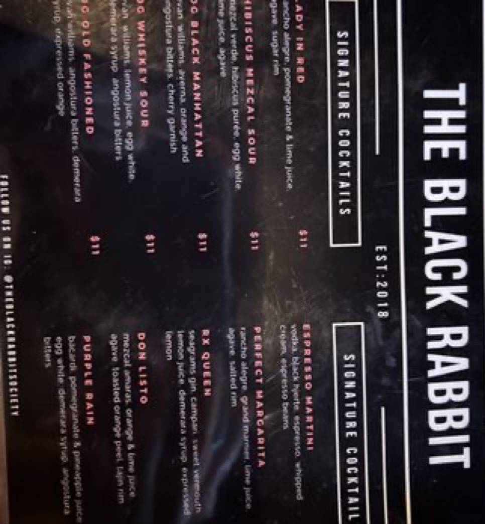 Carta del pub y bar The Black Rabbit, Stockton