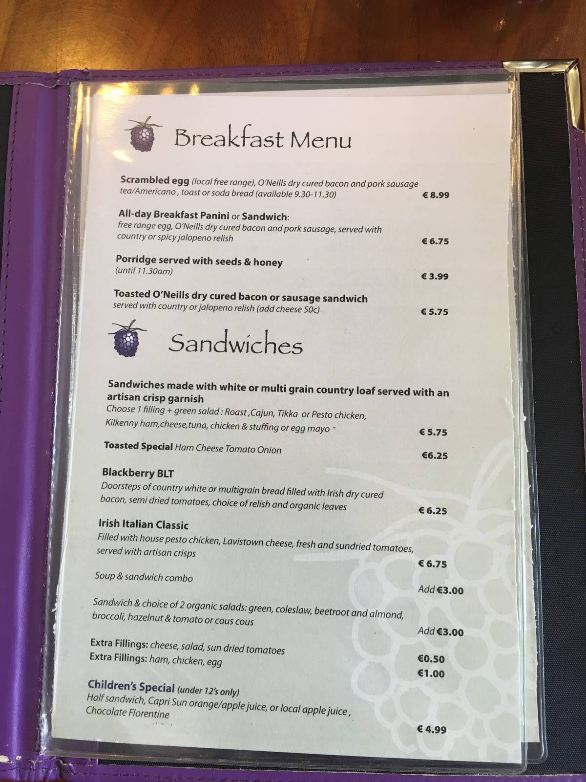 Menu at The Blackberry Cafe, Thomastown, Market St
