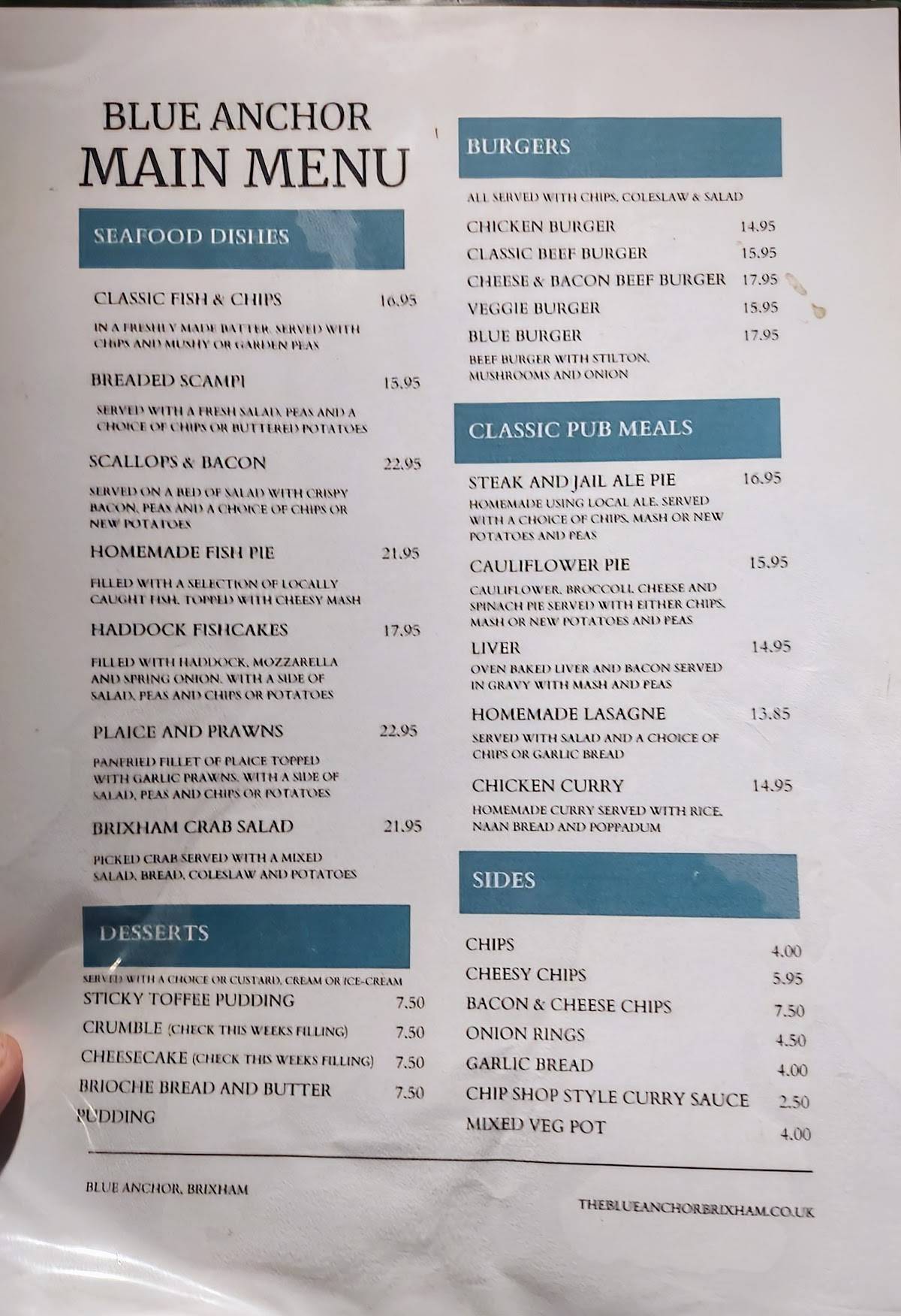 Menu at The Blue Anchor pub & bar, Brixham