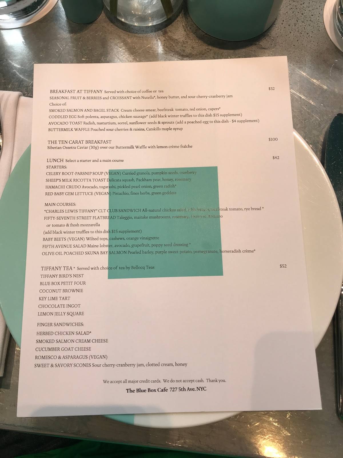 Menu at Blue Box Café by Daniel Boulud cafe, West New York, 6th Floor