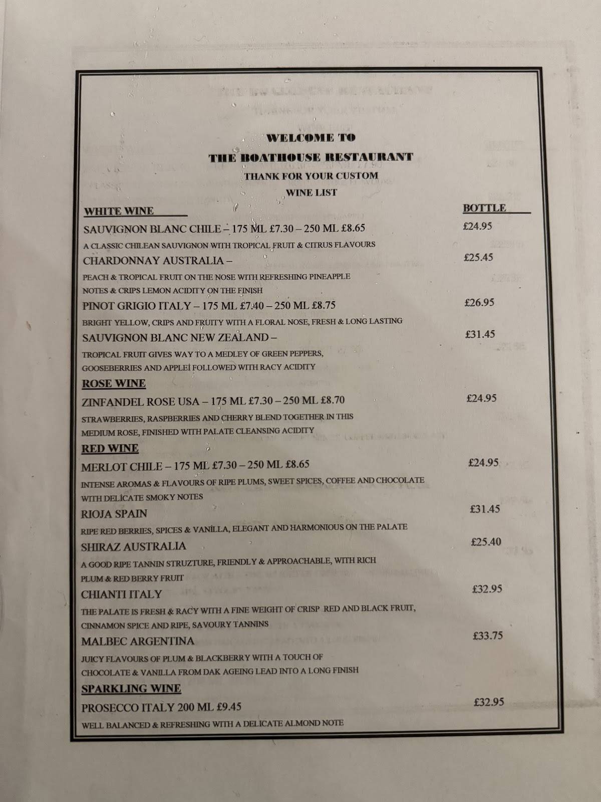 Menu at The Boathouse Restaurant, Fort Augustus