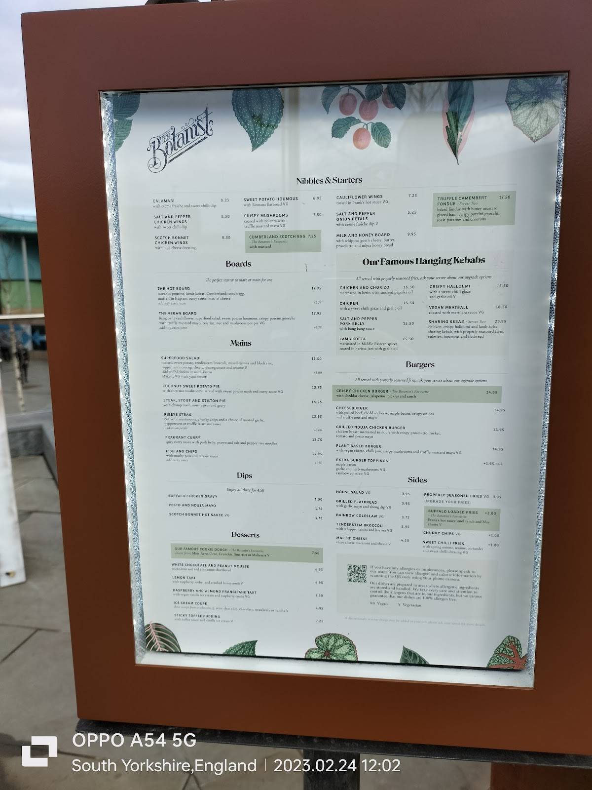 Menu at The Botanist Barnsley, Barnsley