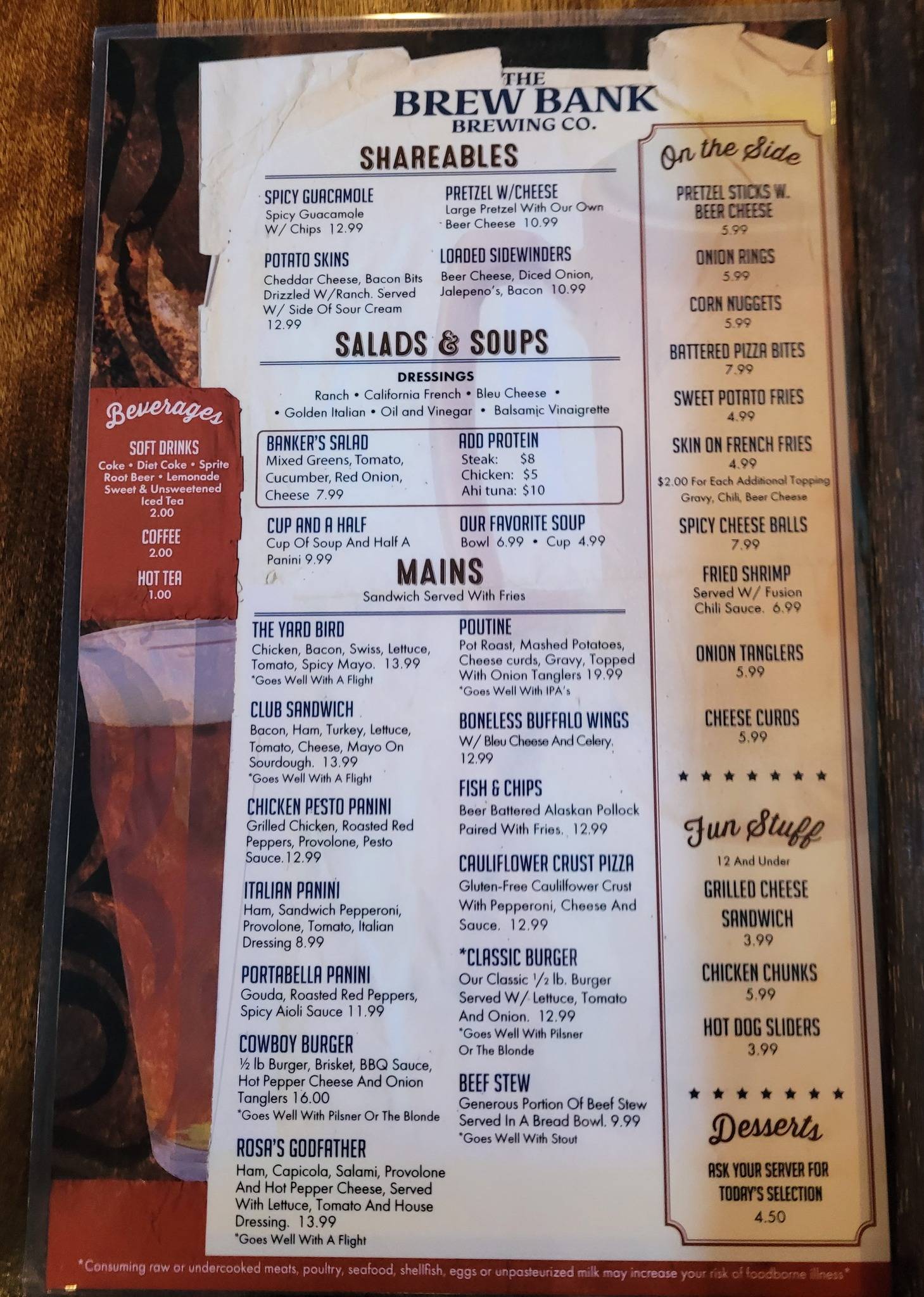 Menu at The Brew Bank Brewing Company pub & bar, Ridgway