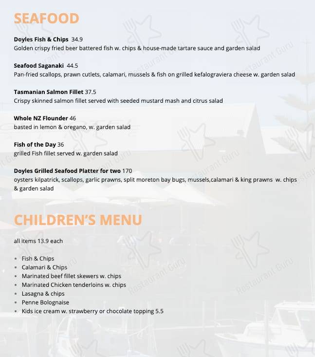 Menu at Doyles Deck & Bistro pub & bar, Aspendale, 1 Nepean Hwy