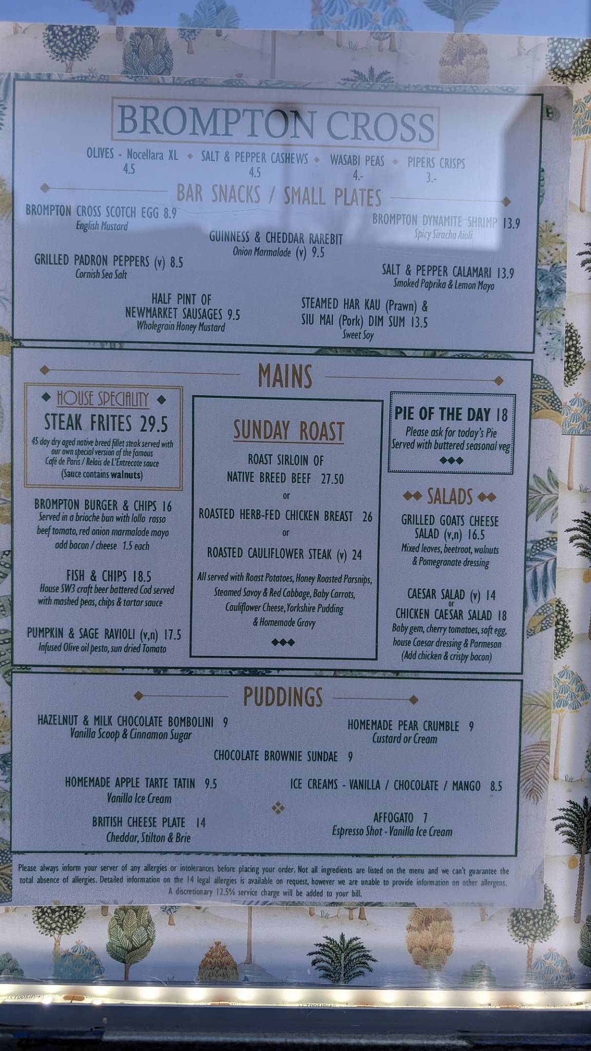 Carta del pub y bar The Brompton Cross, Londres