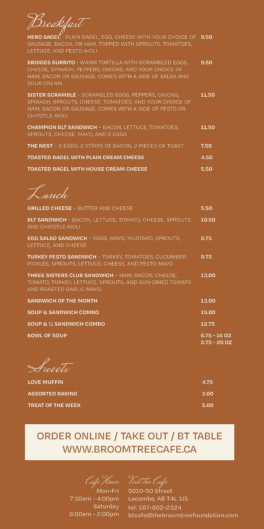 Menu at The Broom Tree Cafe, Lacombe