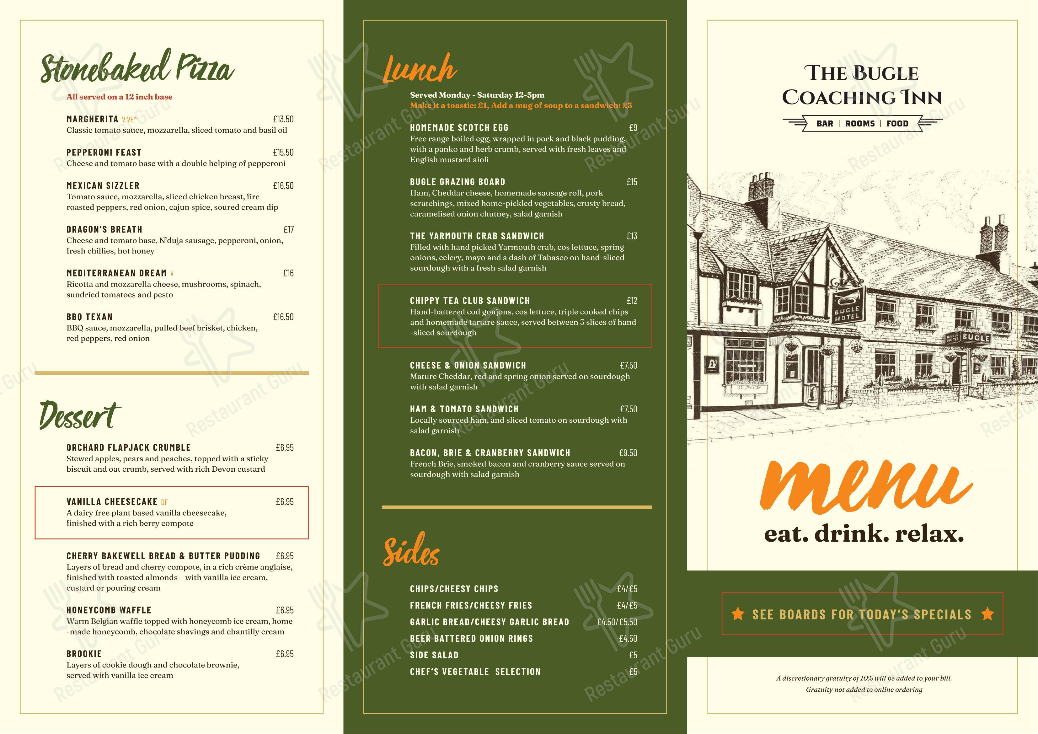 Menu at The Bugle Coaching Inn pub & bar, Yarmouth
