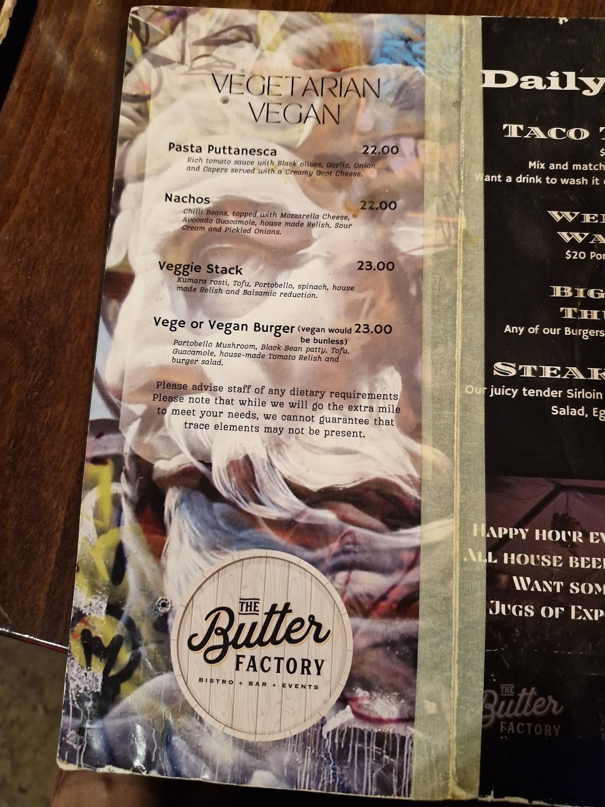 Menu at The Butter Factory pub & bar, Whangarei