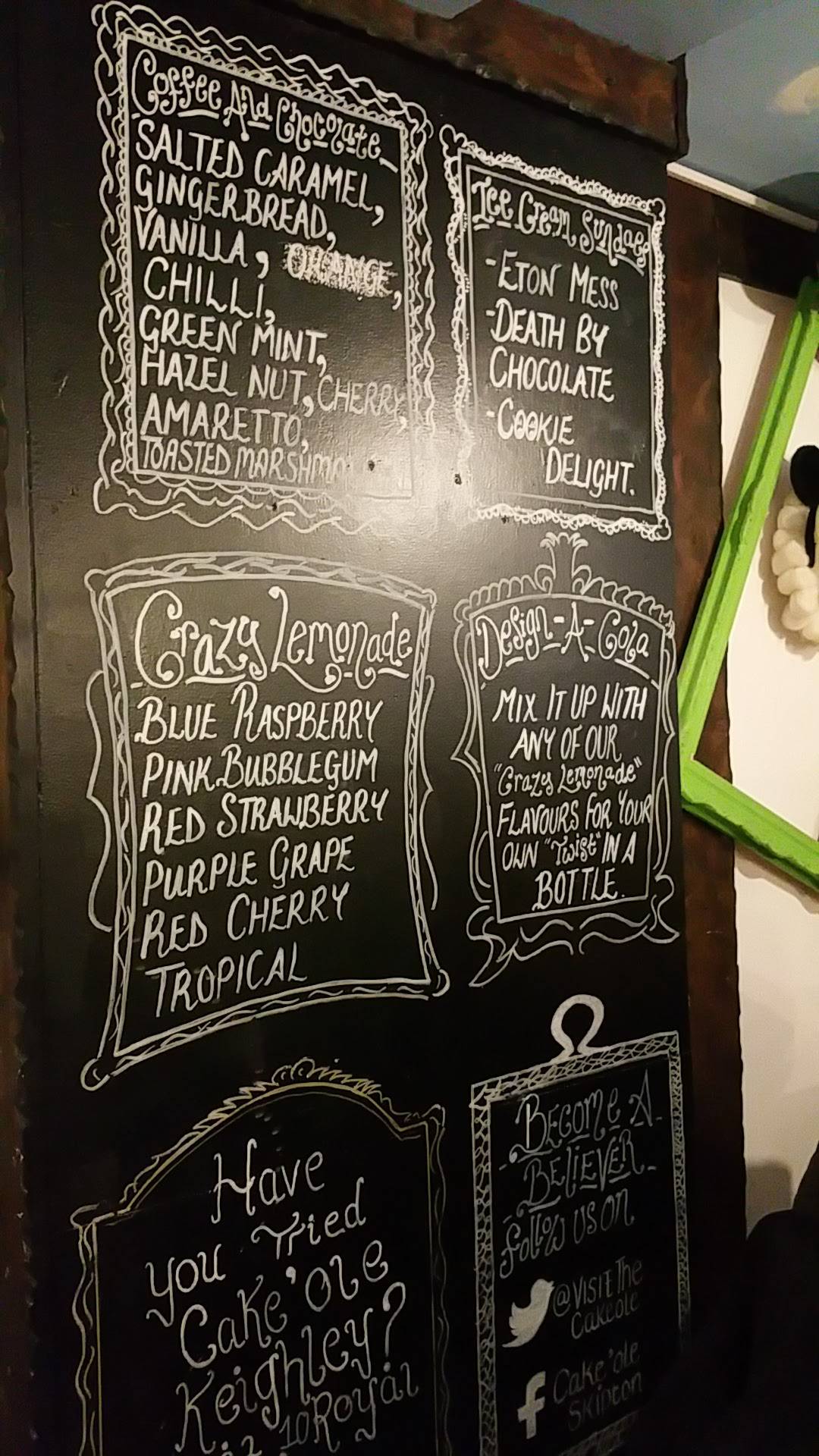 Menu at The Cake'Ole cafe, Skipton