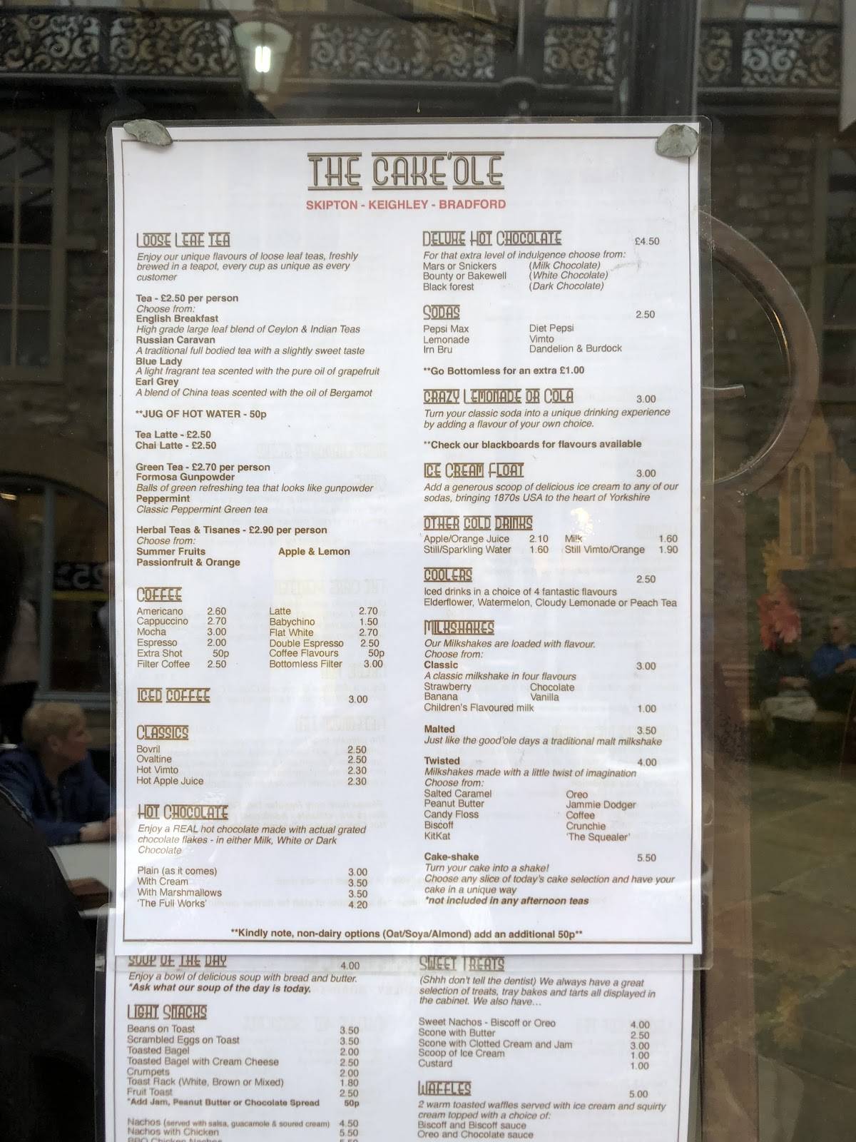 Menu at The Cake'Ole cafe, Skipton