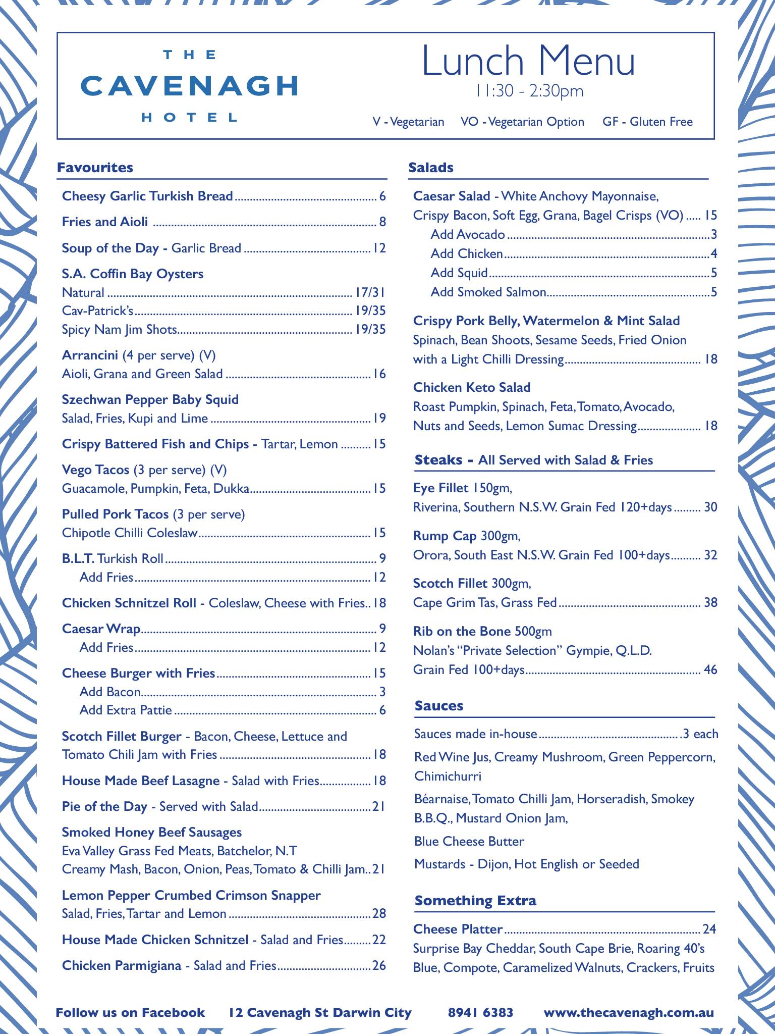 Menu at The Cav pub & bar, Darwin City