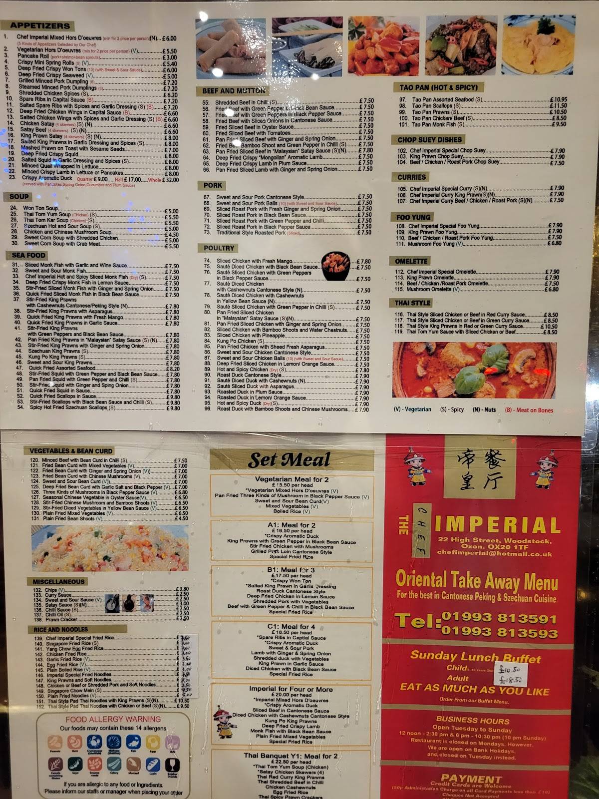 Menu at The Chef Imperial Woodstock restaurant, Woodstock