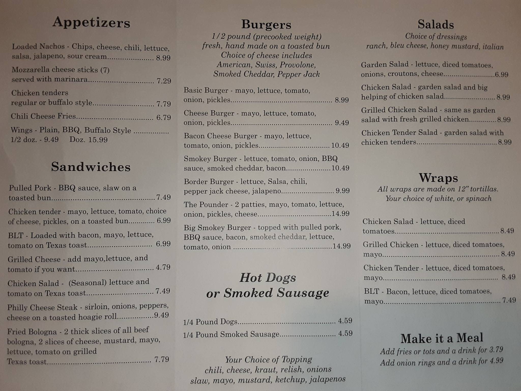 Menu at The Chow Hall restaurant, Knoxville