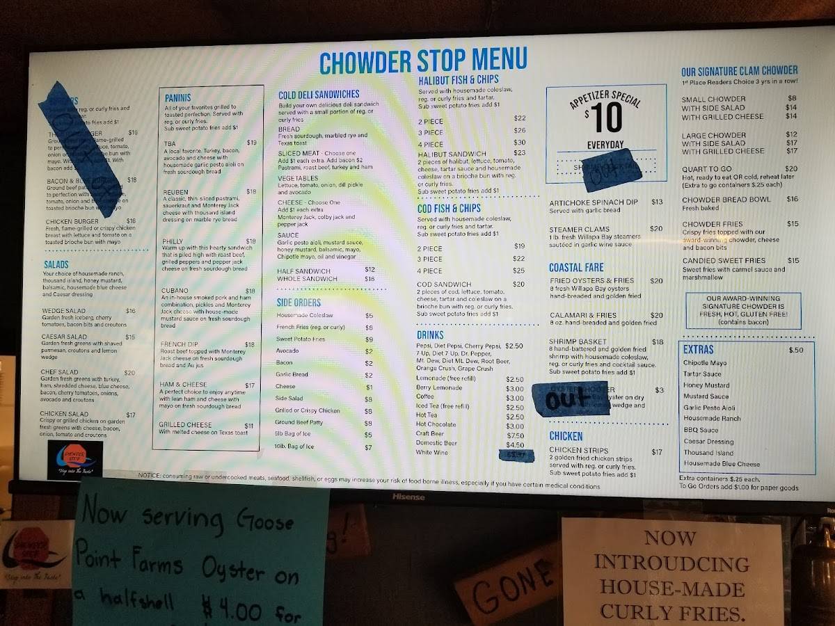 Carta del restaurante The Chowder Stop, Long Beach