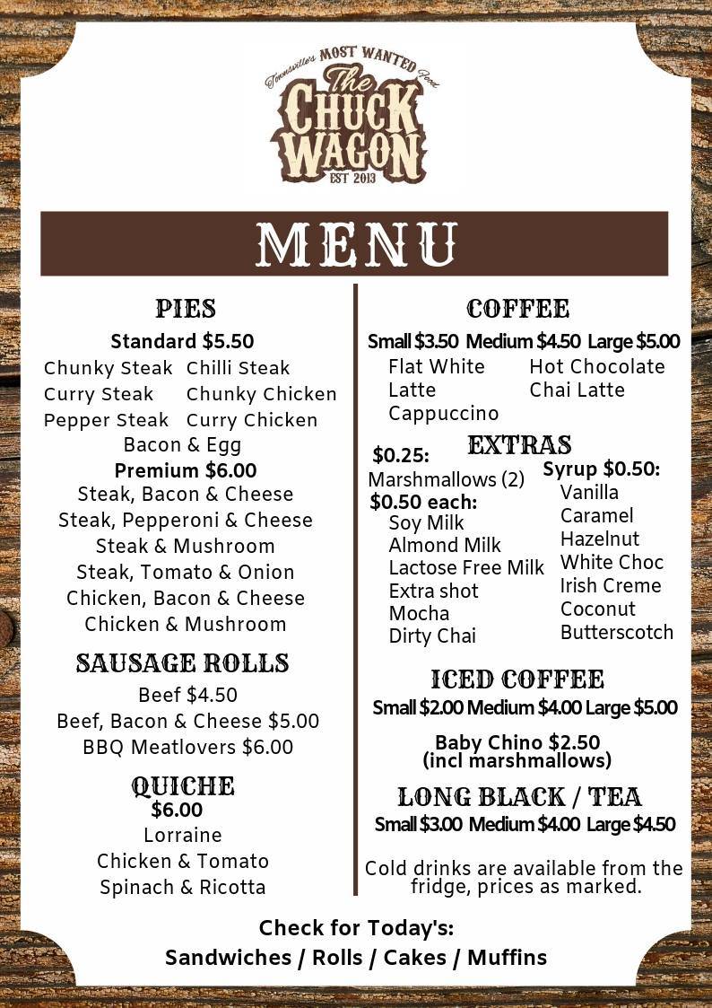 Menu at The Chuck Wagon restaurant, Bohle, 35 Shaw Rd