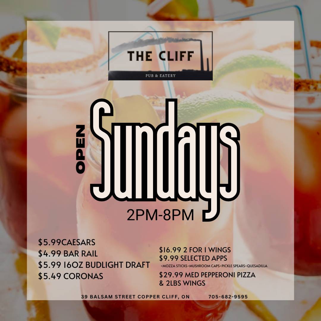 Menu at The Cliff Pub & Eatery, Sudbury