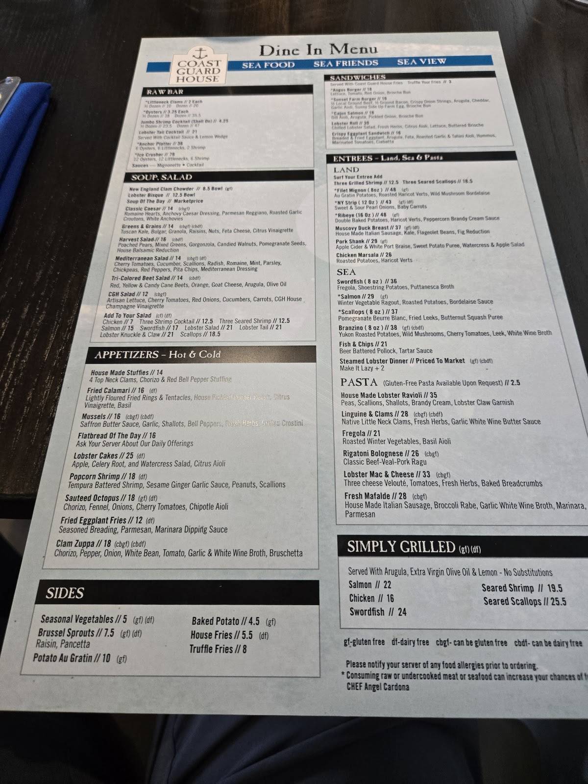 Menu at The Coast Guard House Restaurant, Narragansett