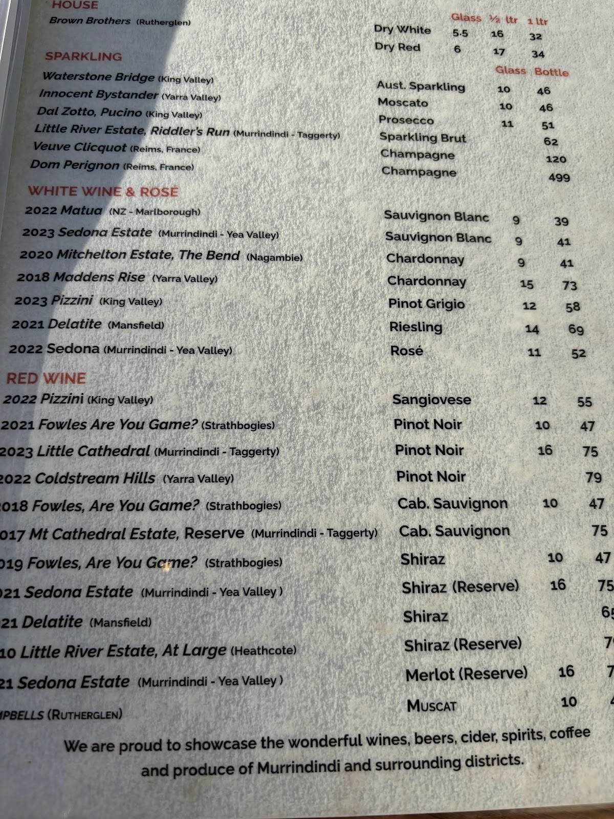 Menu at The Corner Hotel Alexandra restaurant, Alexandra