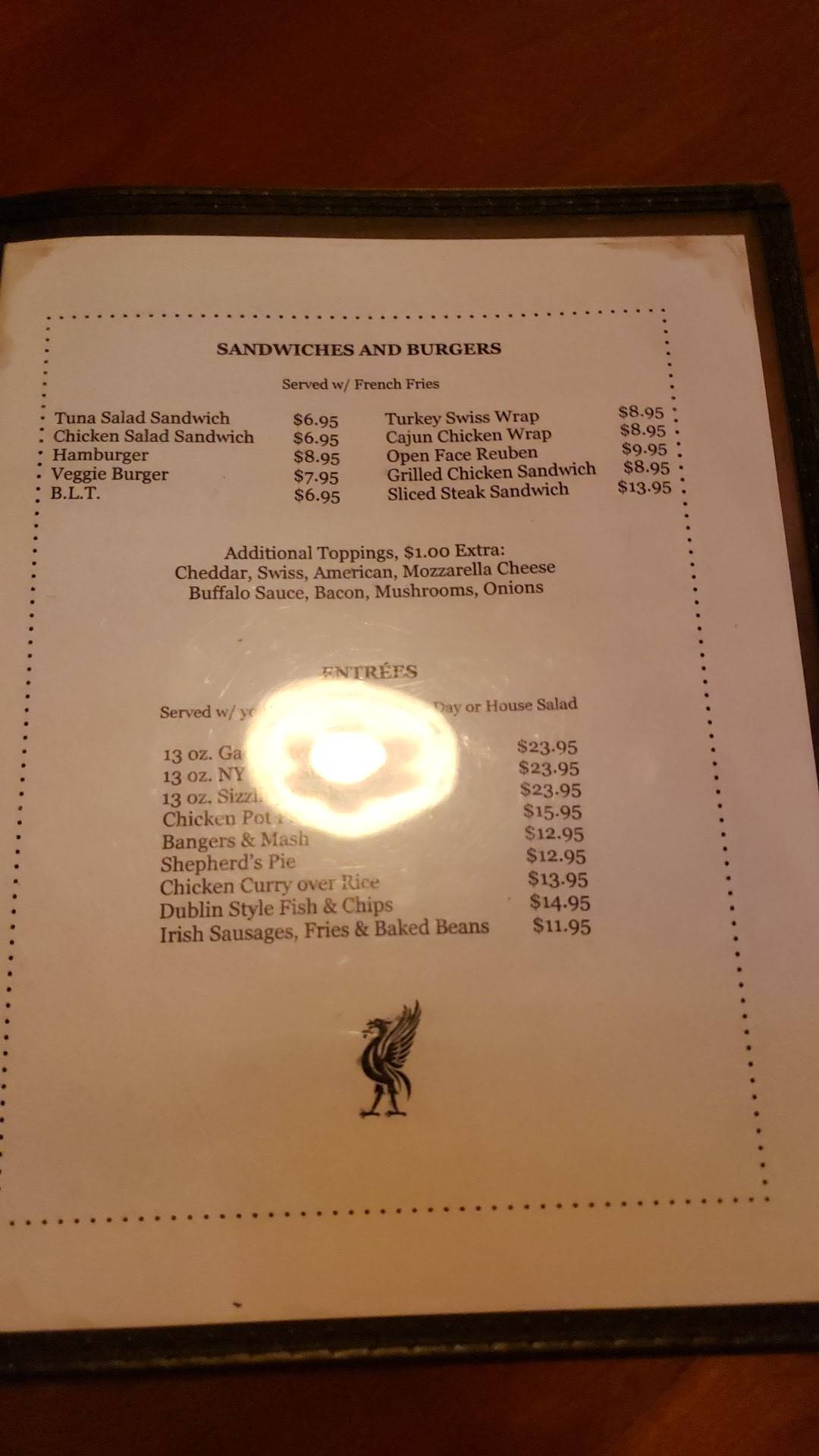 Menu at The Cottage Bar, Teaneck