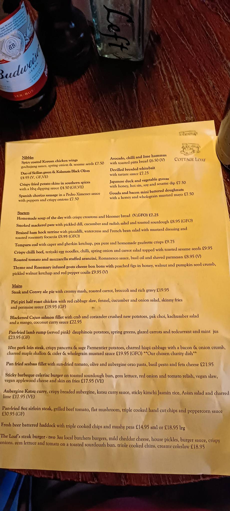 Menu at The Cottage Loaf pub & bar, Llandudno