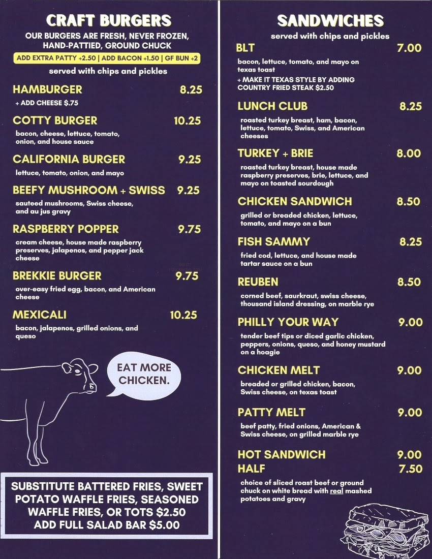 Menu at The Cotty- formerly Cottage House Cafe, Menahga