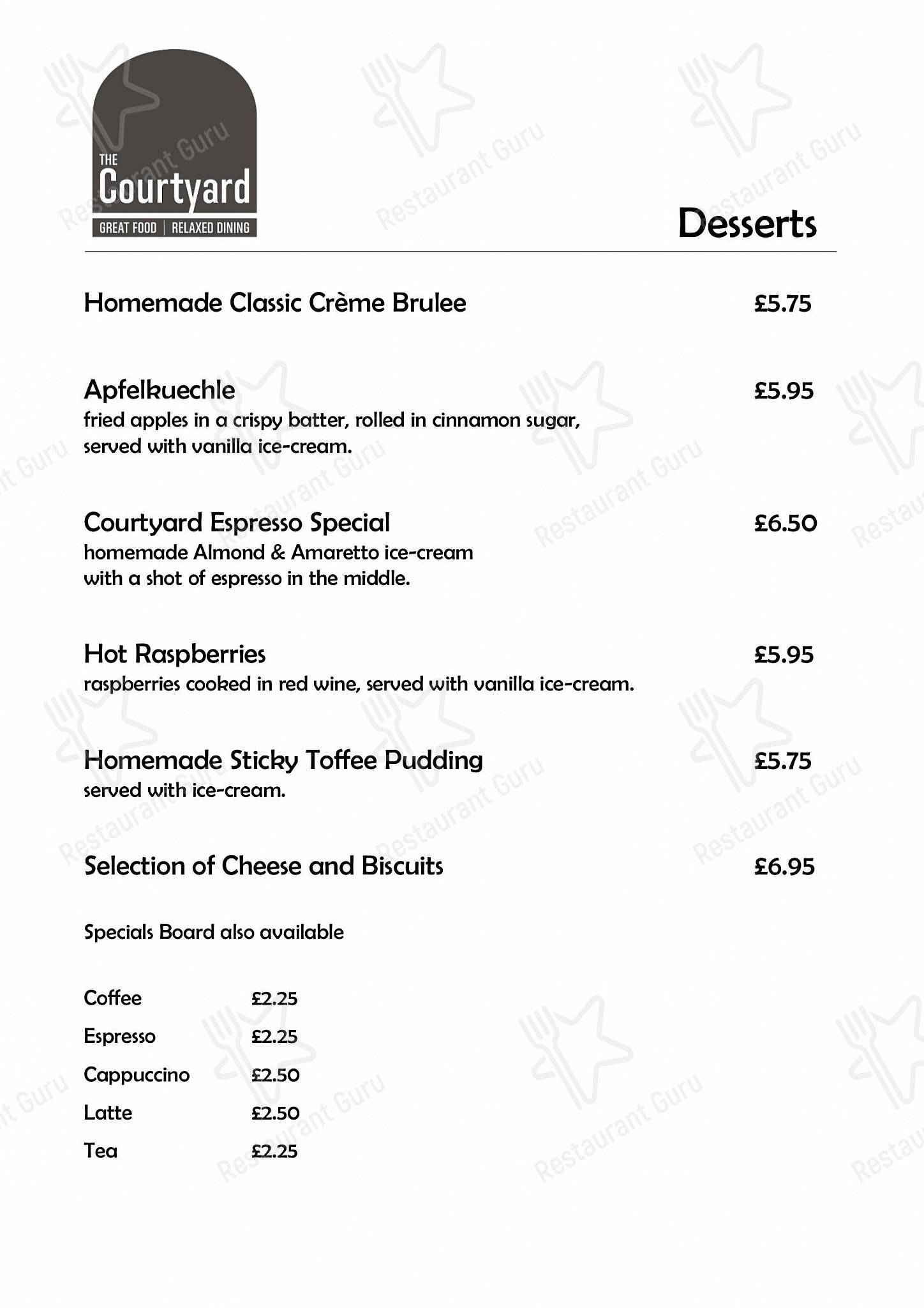 Menu at The Courtyard restaurant, Cupar