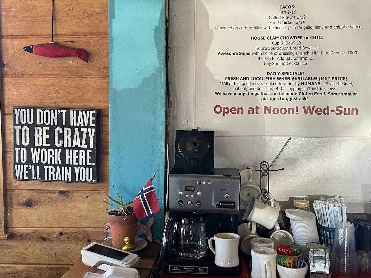 Menu at The Crazy Norwegian's Fish & Chips restaurant, Port Orford