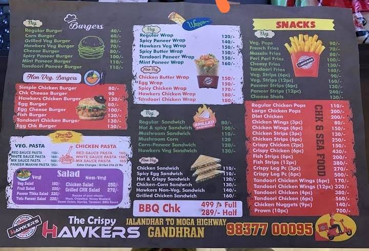 Menu at The Crispy Hawkers, India, Nakodar-Moga Road