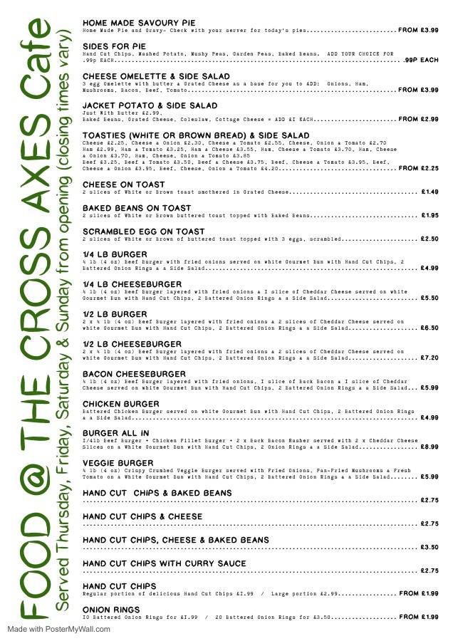 Menu at The Cross Axes pub & bar, Blackburn