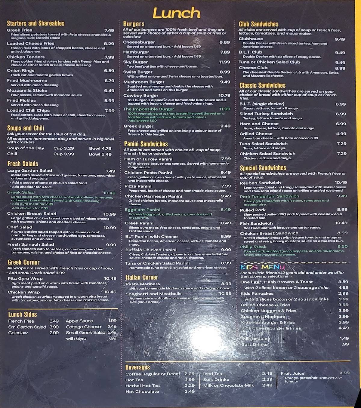 Menu at The Crossings Restaurant, Pendleton