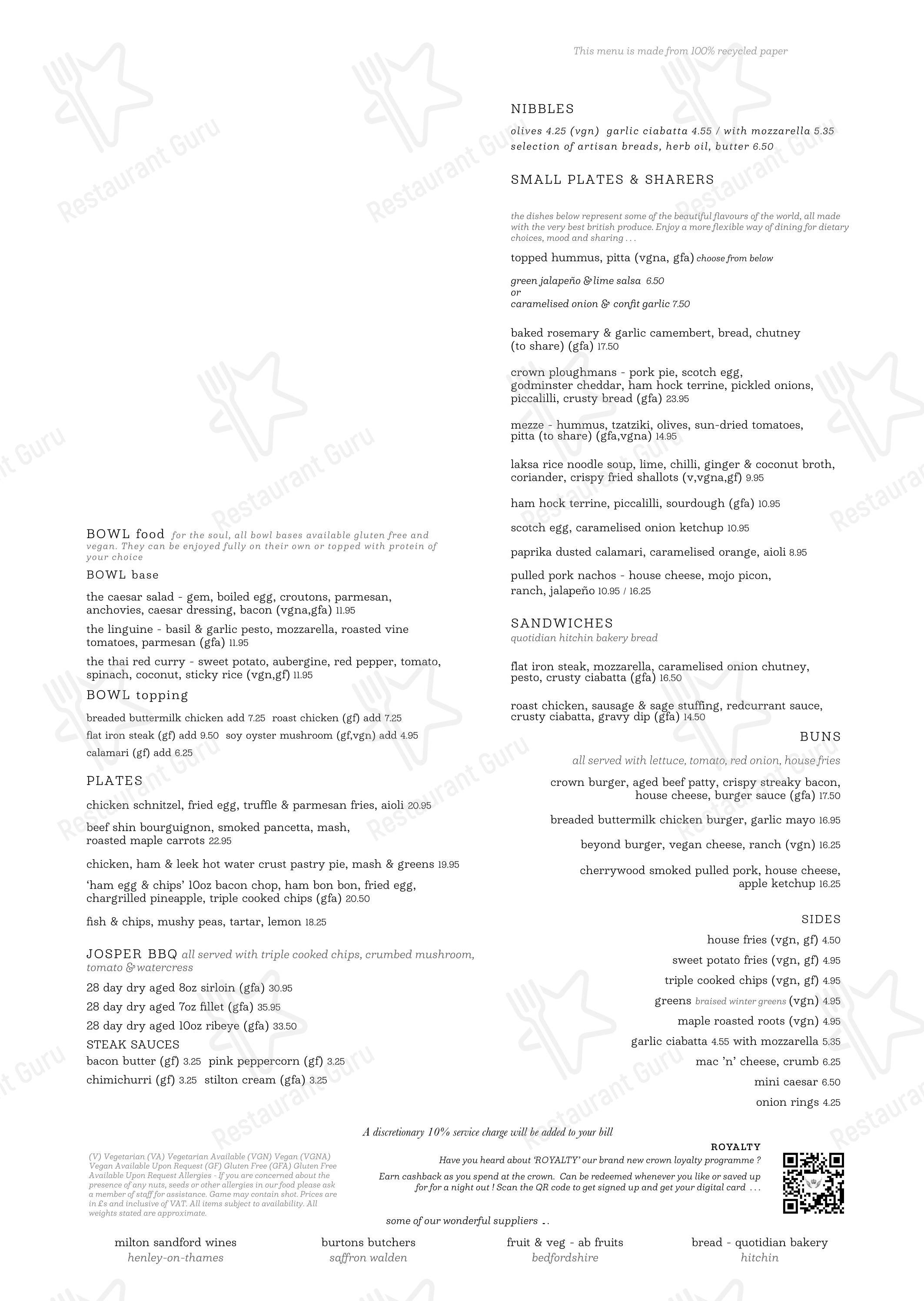 Menu at The Crown pub & bar, Henlow, 2 High St