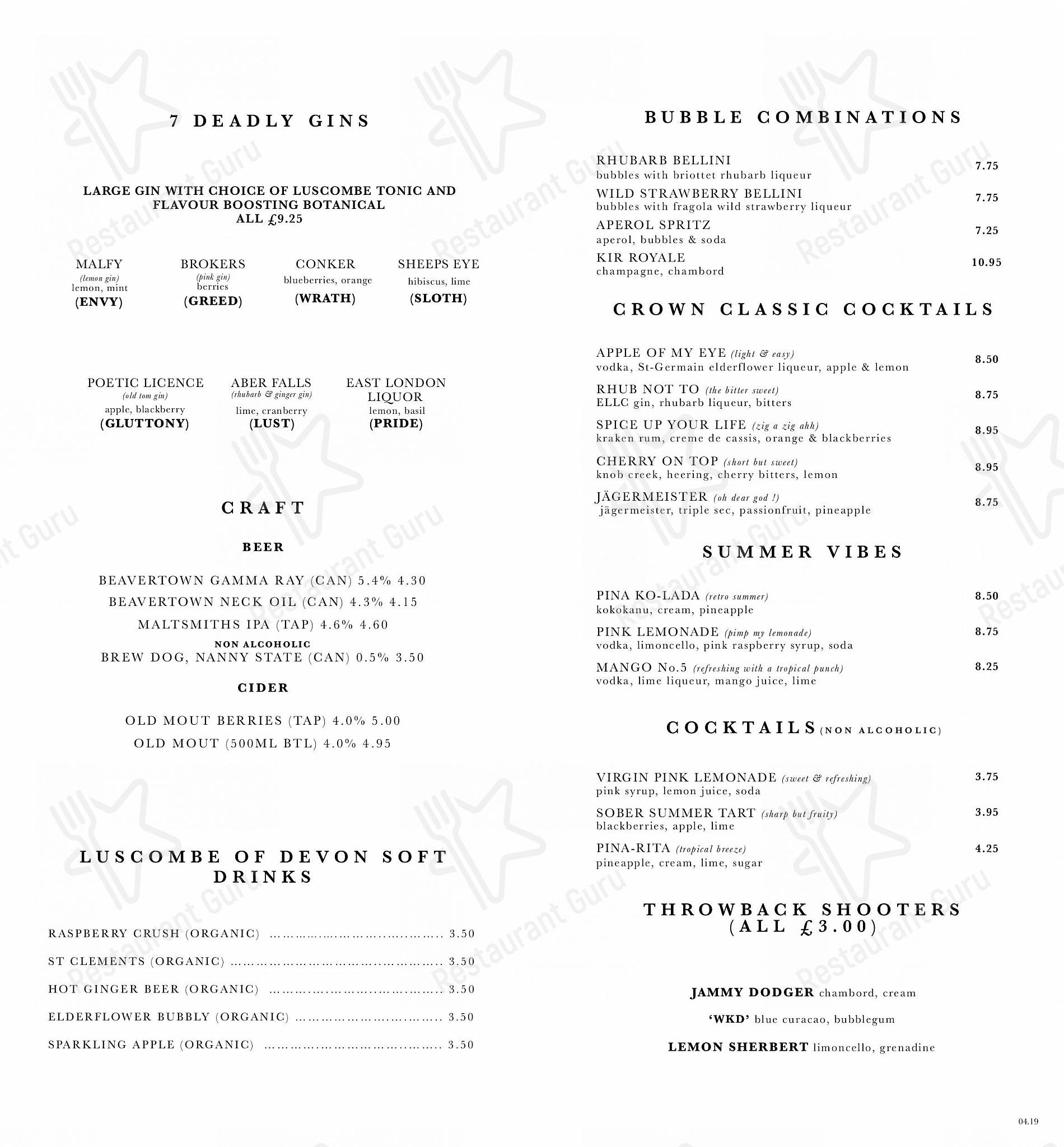 Menu at The Crown pub & bar, Henlow, 2 High St