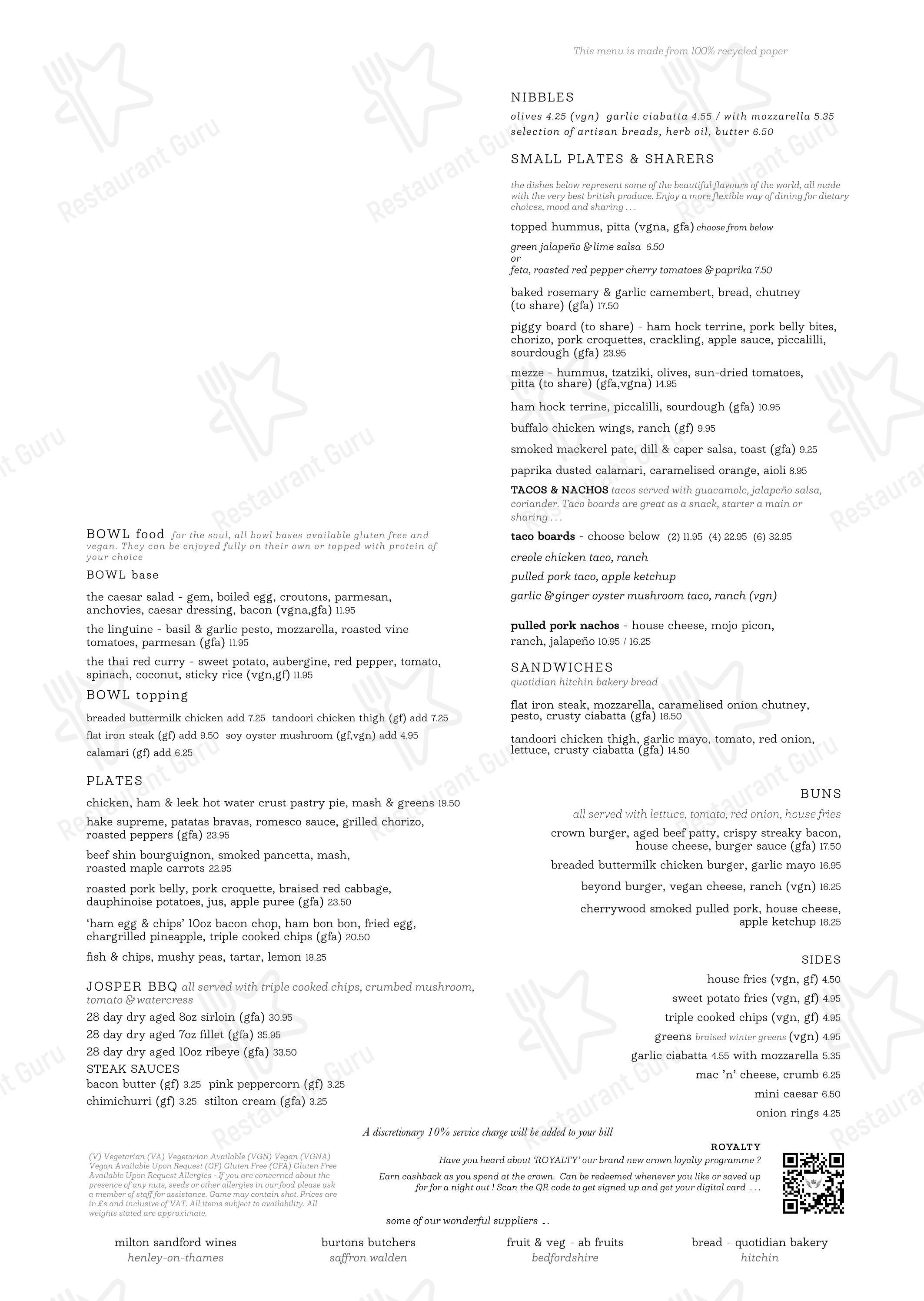 Menu at The Crown pub & bar, Henlow, 2 High St