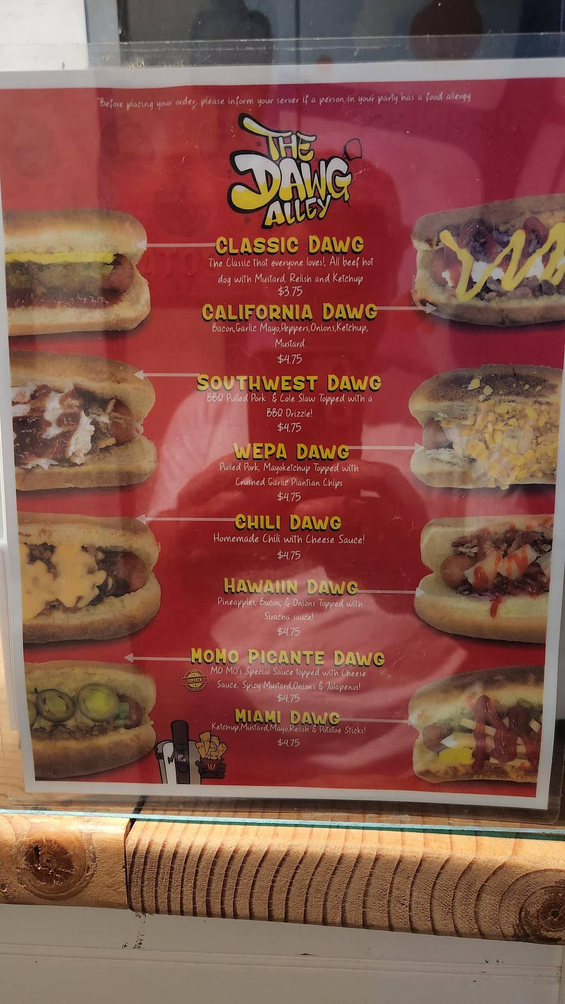 Menu at The Dawg Alley restaurant, Worcester