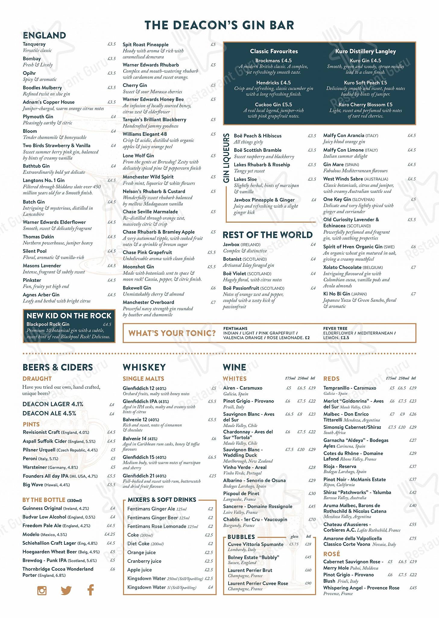 Menu at The Deacon pub & bar, Lytham Saint Annes