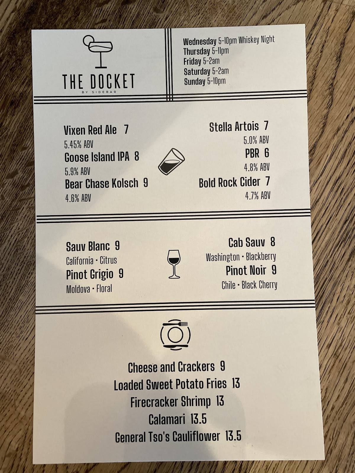 Menu at The Docket pub & bar, Leesburg