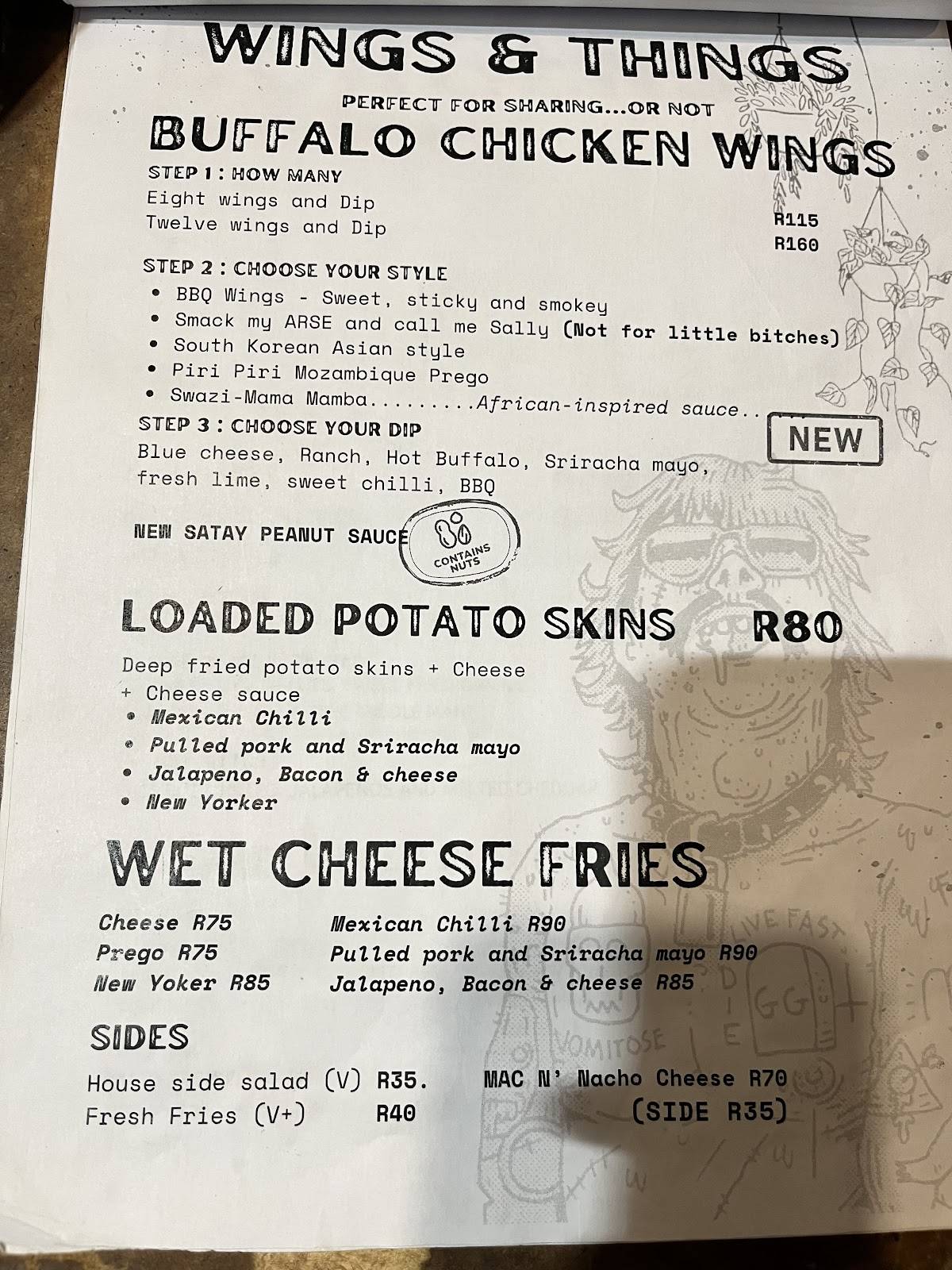 Menu at The Dog's Bollocks at YARD restaurant, Cape Town
