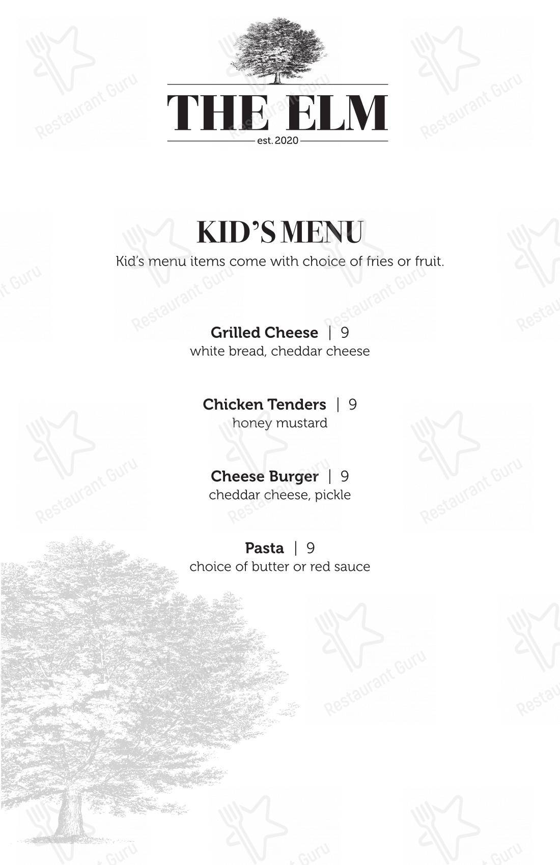 Menu at The Elm pub & bar, La Grange