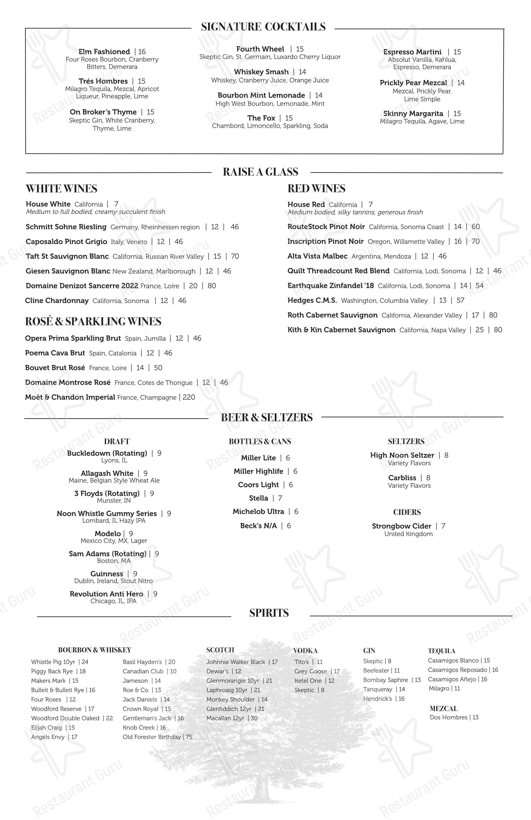 Menu at The Elm pub & bar, La Grange