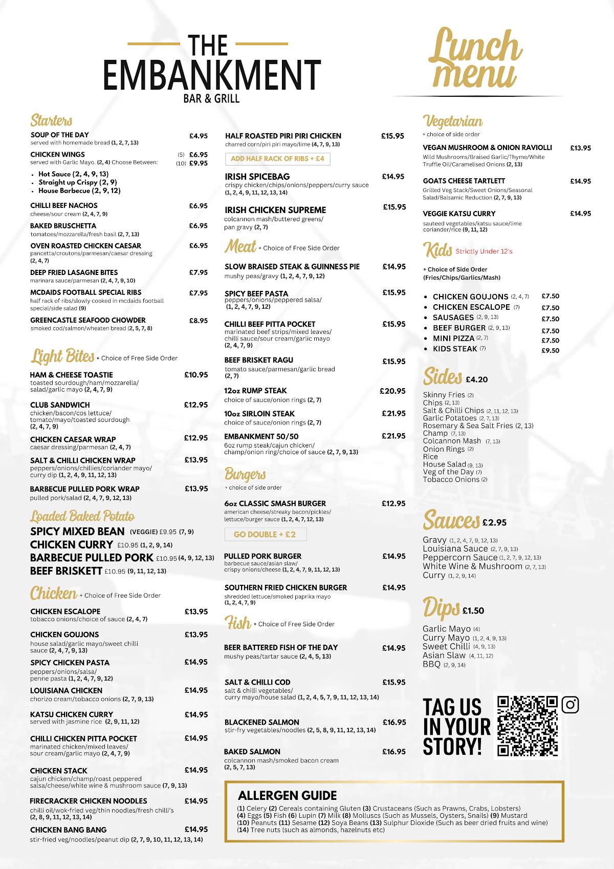 Menu at The Embankment Bar & Grill, Londonderry