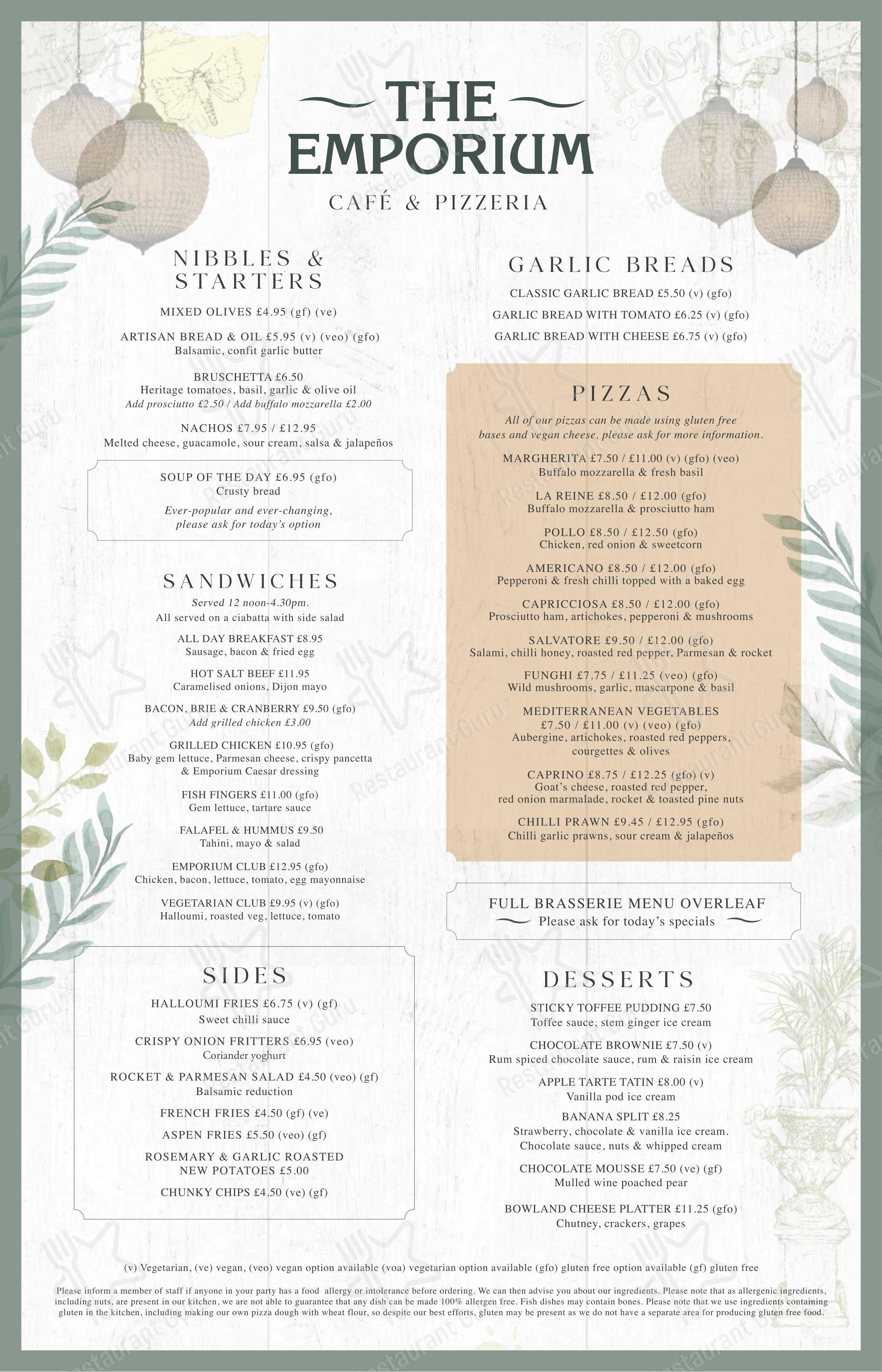 Menu at The Emporium pub & bar, Clitheroe