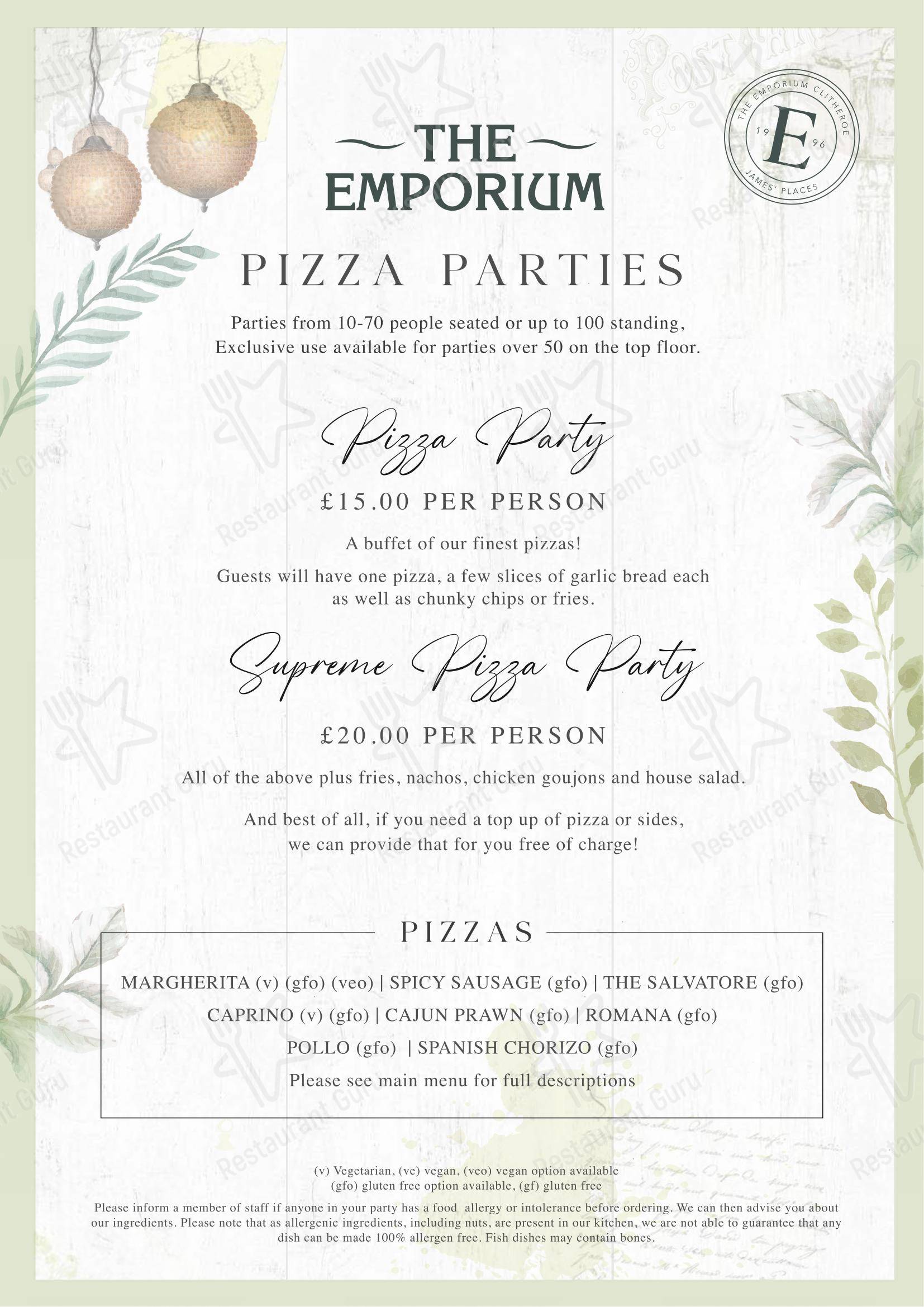 Menu at The Emporium pub & bar, Clitheroe