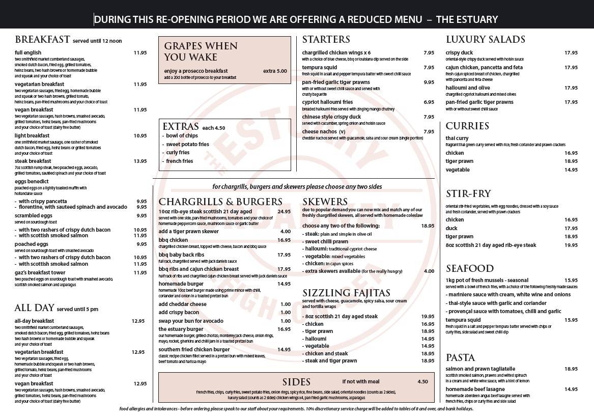 Menu at The Estuary Restaurant Leigh Broadway, Southend-on-Sea